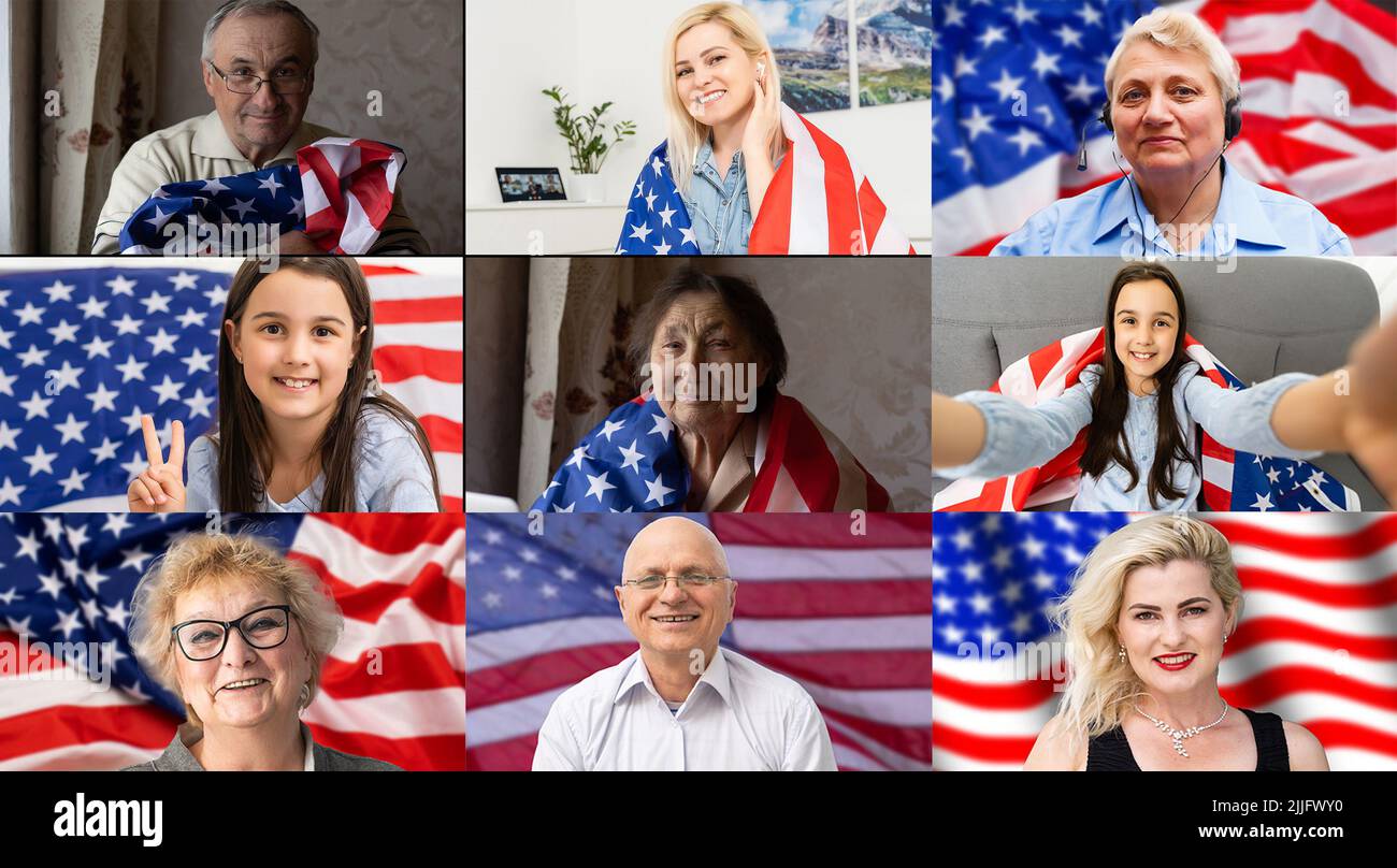Outdoor portrait collage of people of different generations on USA map ...