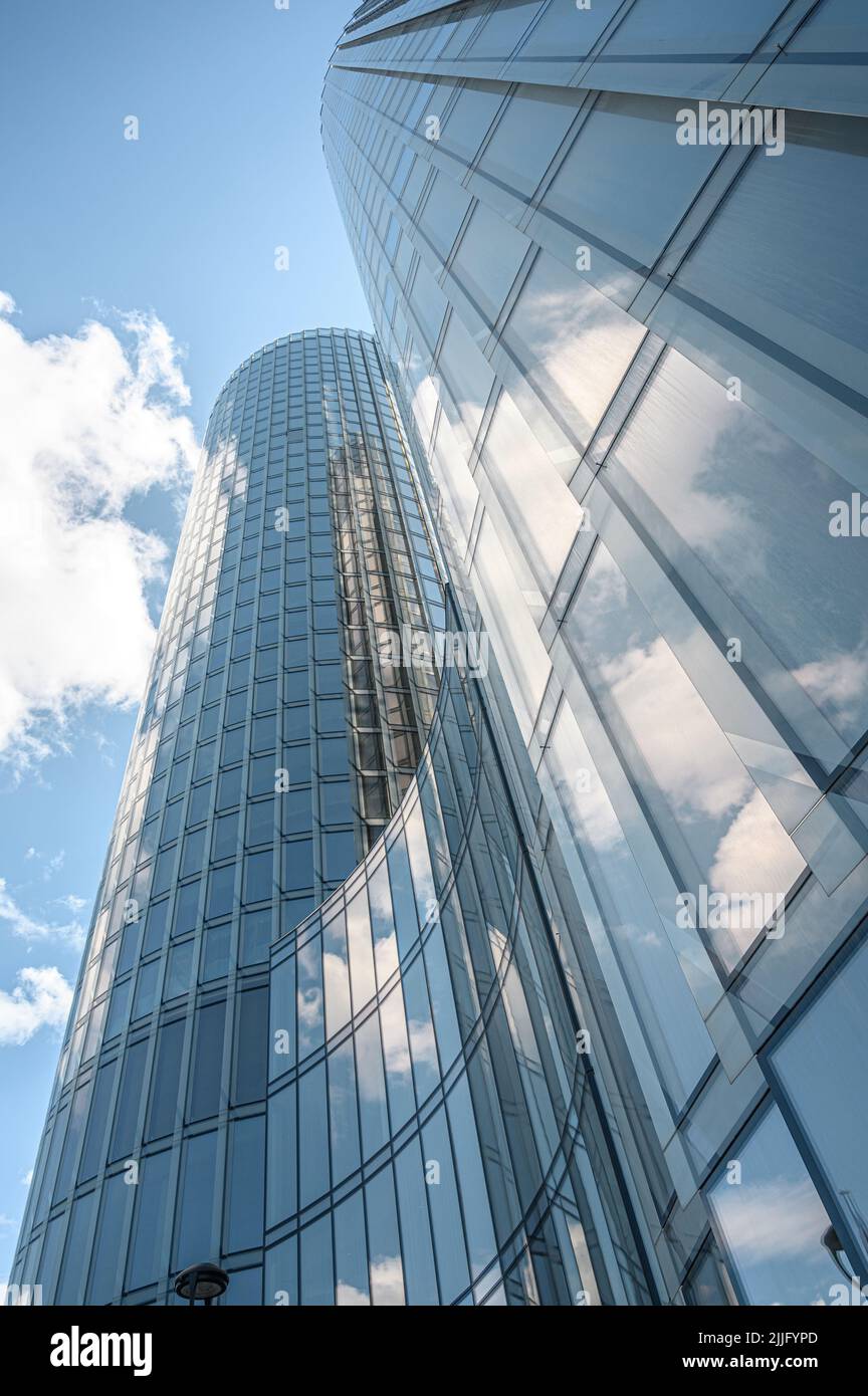bottom view of business round modern office buildings in downtown Stock ...
