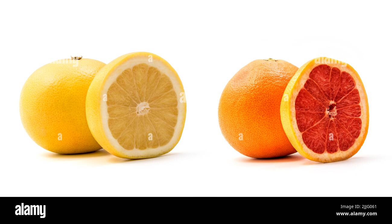 Isolated Yellow and red grapefruits. Whole Yellow and red grapefruit ...