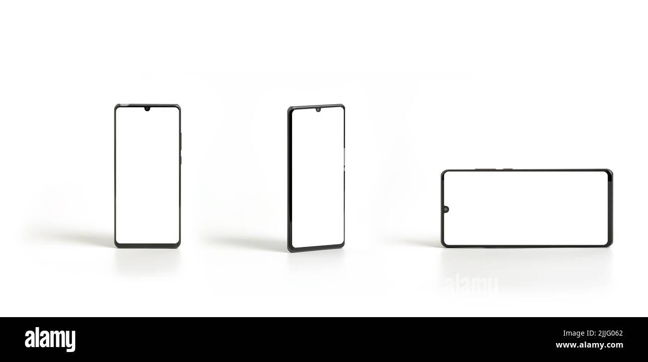 Black modern smartphone mockup. Mobile smart phone technology three ...