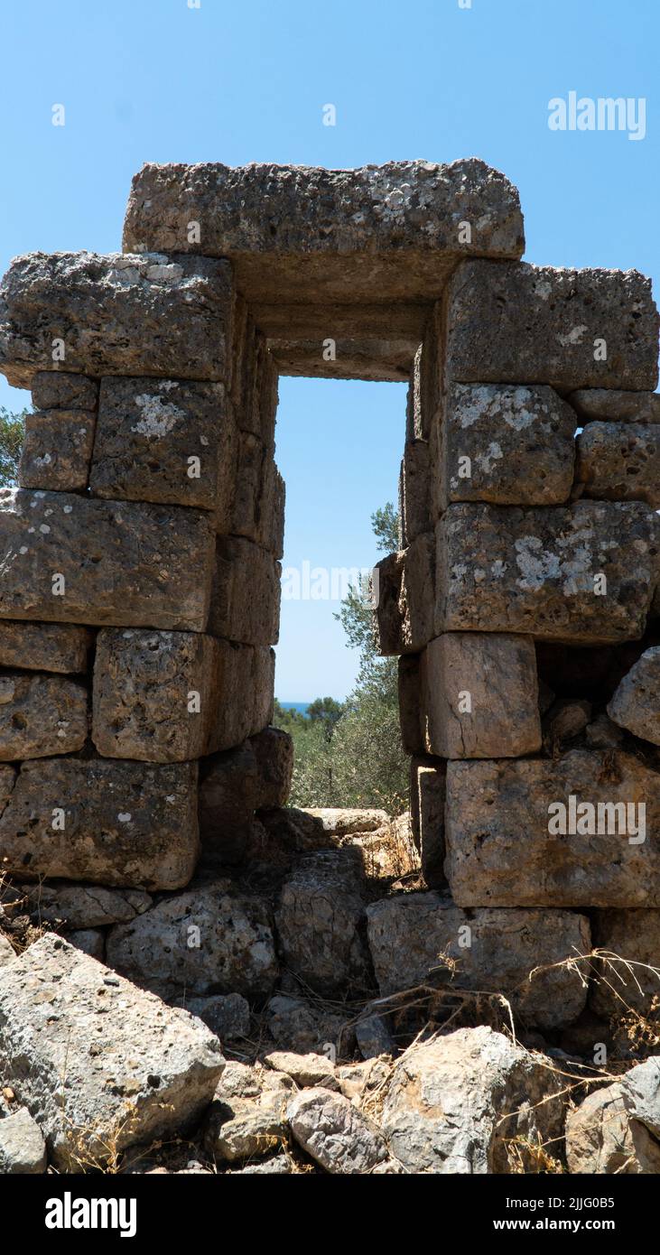 Ancient city of Kedrai in Sedir island, Turkey. Ancient ruins in Sedir ...