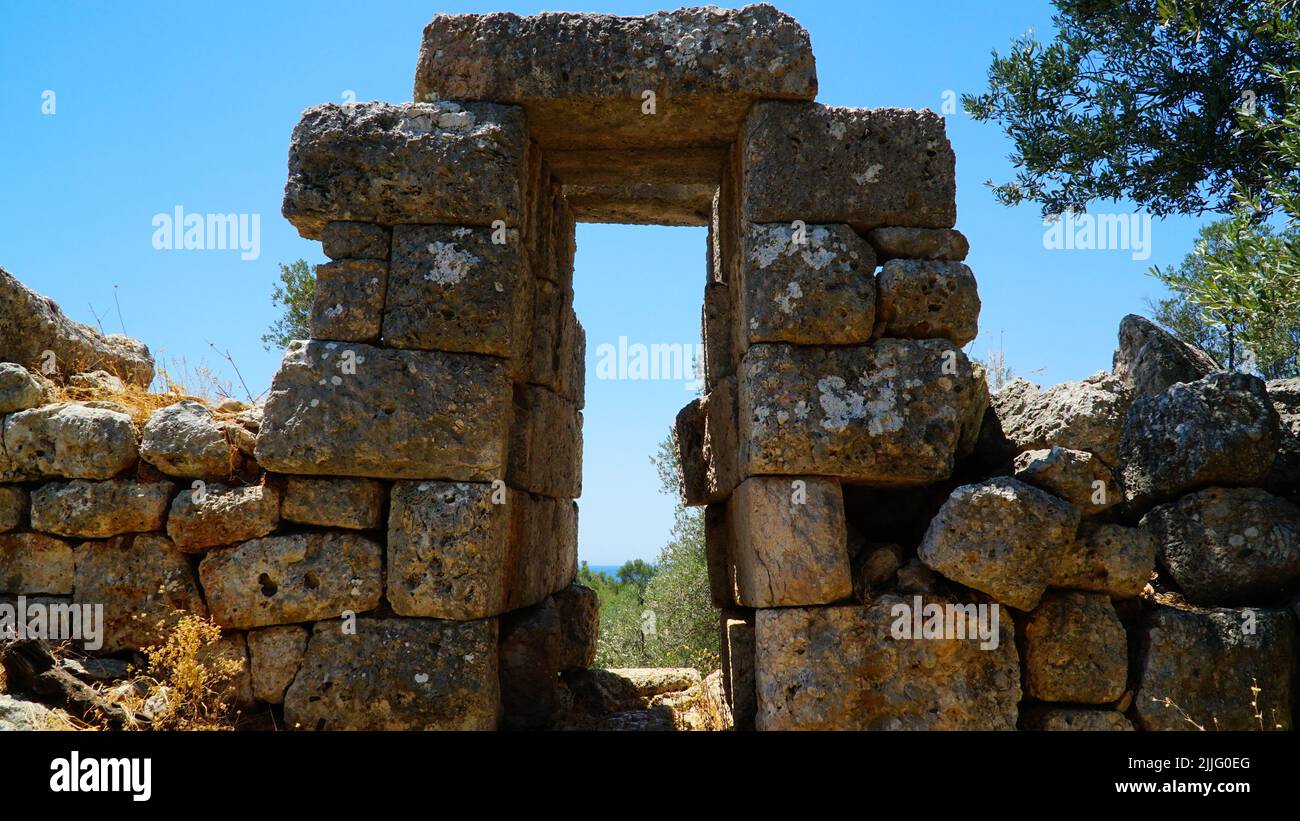 Ancient city of Kedrai in Sedir island, Turkey. Ancient ruins in Sedir ...