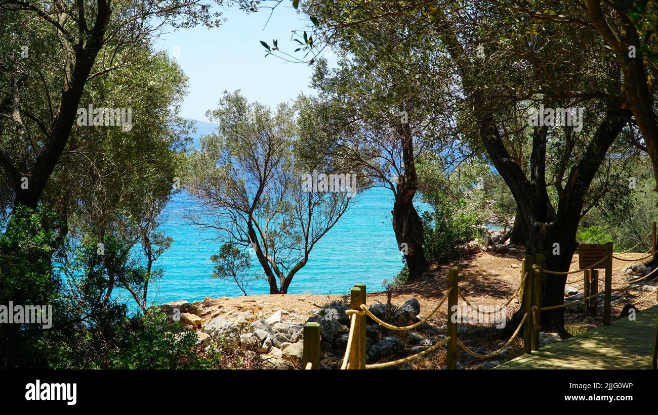 Ancient city of Kedrai in Sedir island, Turkey. Ancient ruins in Sedir ...