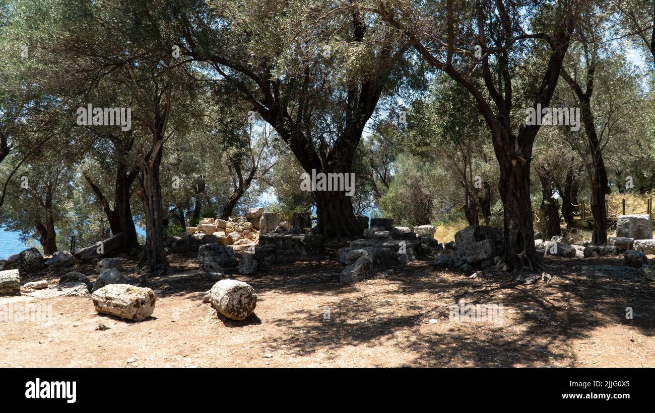 Ancient city of Kedrai in Sedir island, Turkey. Ancient ruins in Sedir ...