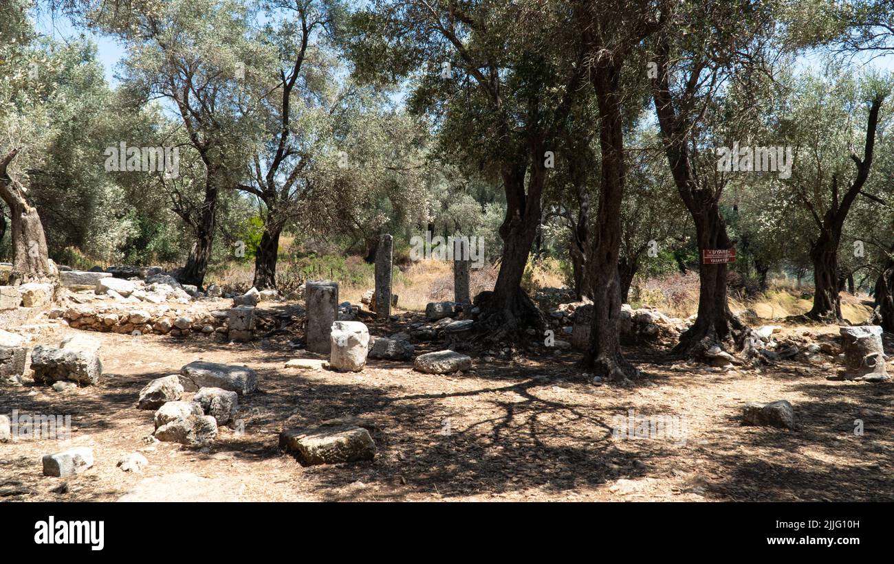 Ancient city of Kedrai in Sedir island, Turkey. Ancient ruins in Sedir ...