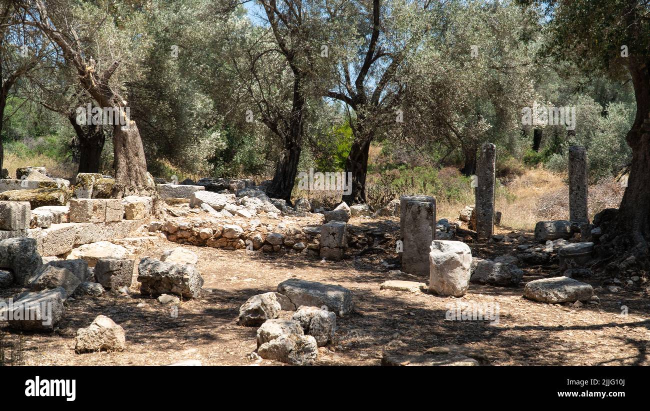 Ancient city of Kedrai in Sedir island, Turkey. Ancient ruins in Sedir ...