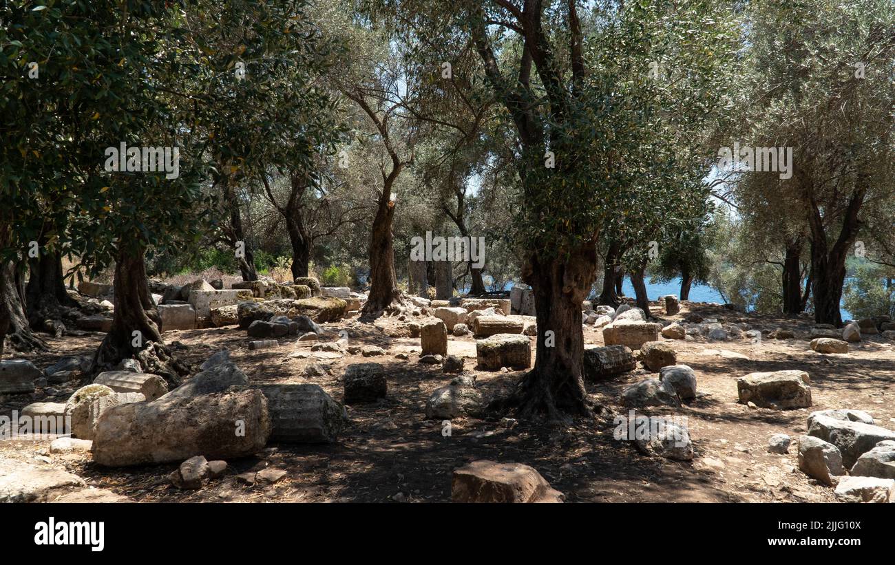 Ancient city of Kedrai in Sedir island, Turkey. Ancient ruins in Sedir ...