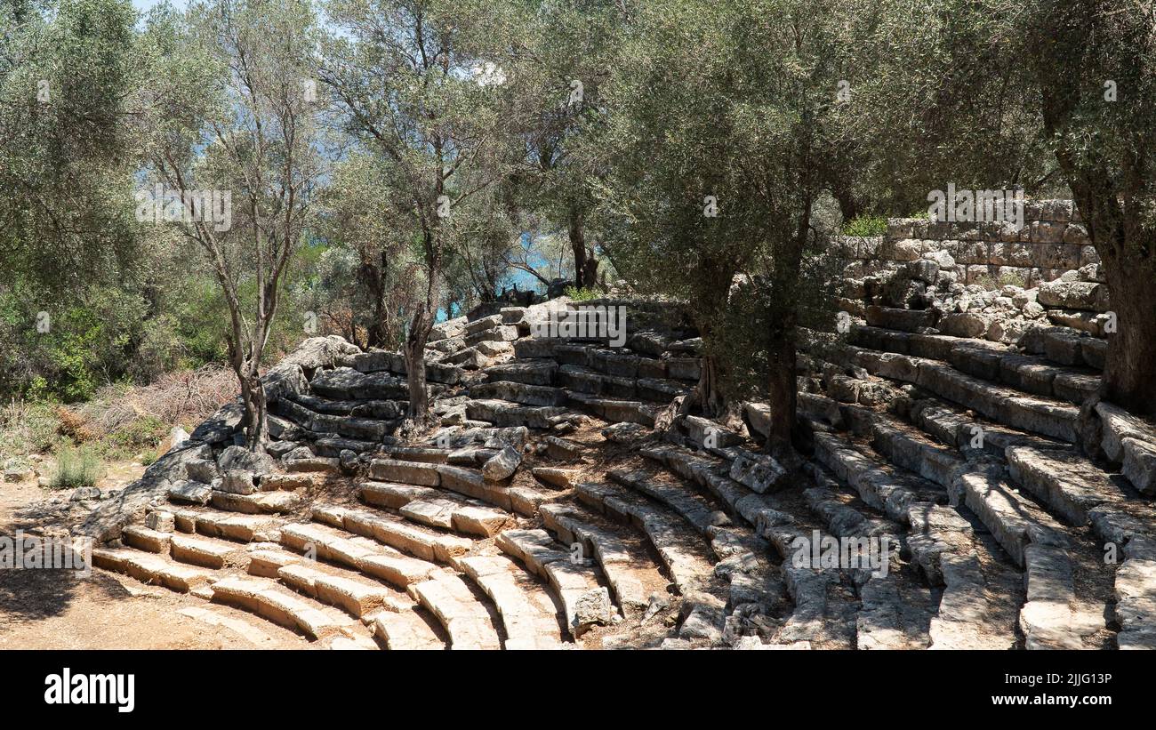 Ancient city of Kedrai in Sedir island, Turkey. Ancient ruins in Sedir ...
