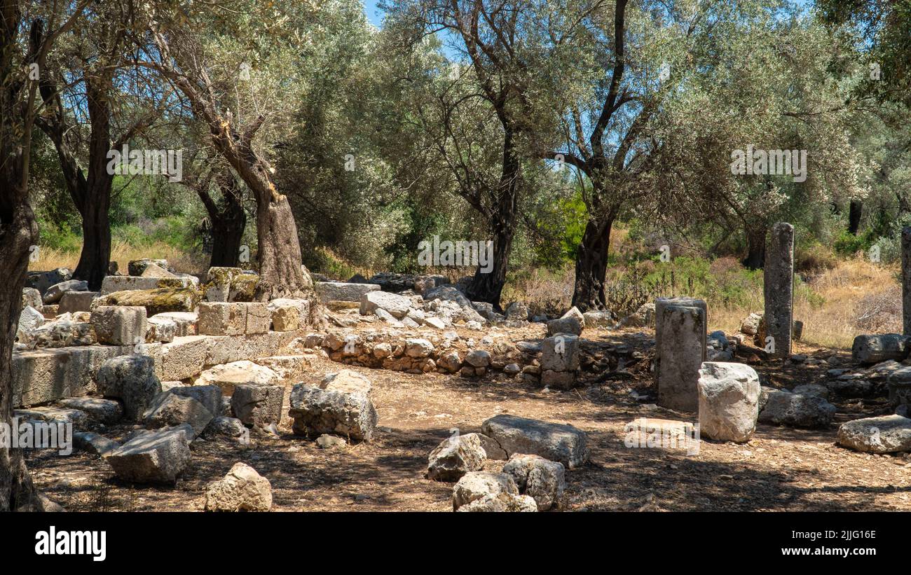 Ancient city of Kedrai in Sedir island, Turkey. Ancient ruins in Sedir ...