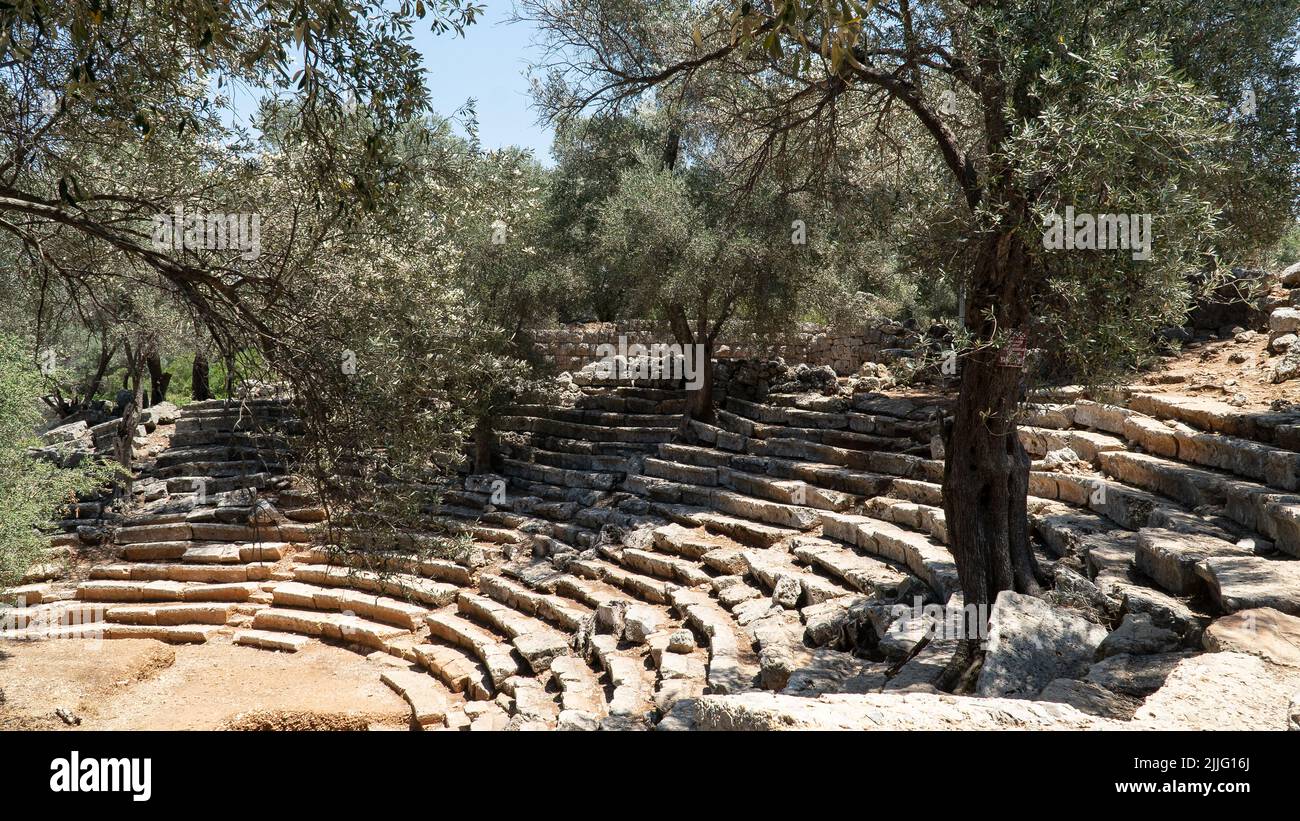 Ancient city of Kedrai in Sedir island, Turkey. Ancient ruins in Sedir ...
