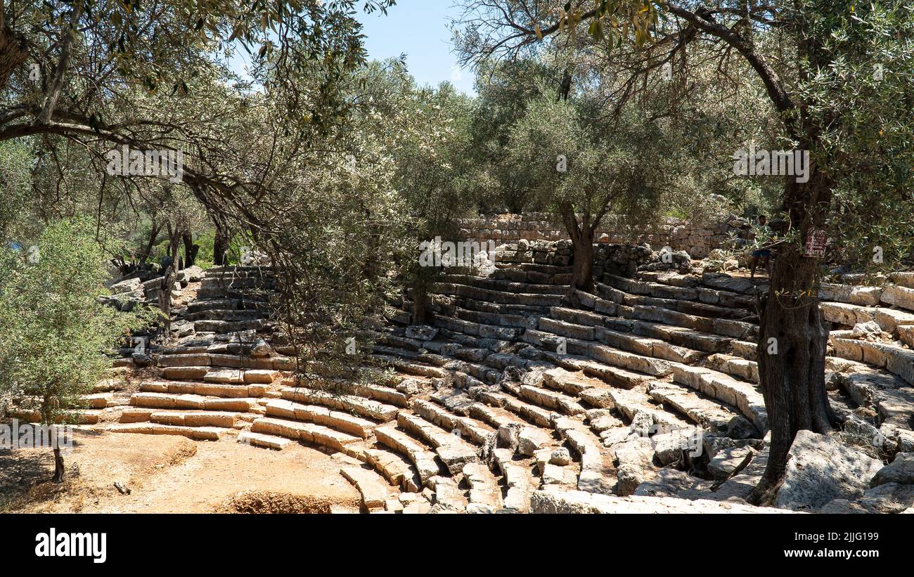 Ancient city of Kedrai in Sedir island, Turkey. Ancient ruins in Sedir ...