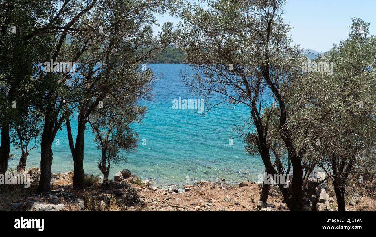 Ancient city of Kedrai in Sedir island, Turkey. Ancient ruins in Sedir ...