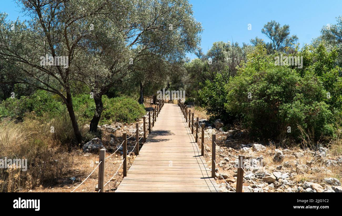 Ancient city of Kedrai in Sedir island, Turkey. Ancient ruins in Sedir ...