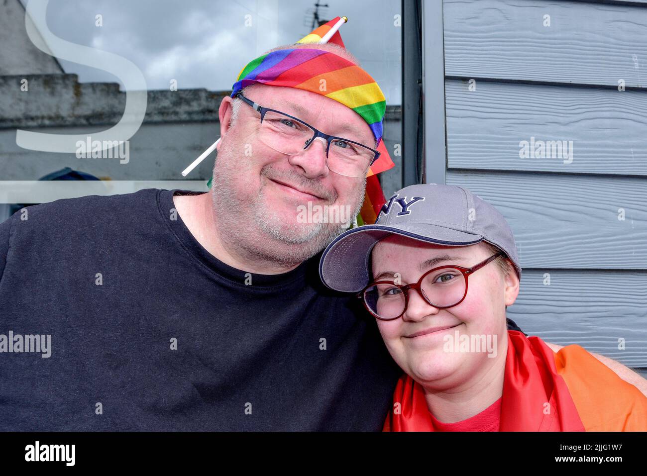 Spectators watching the vibrant colourful Cornwall Prides Pride parade ...