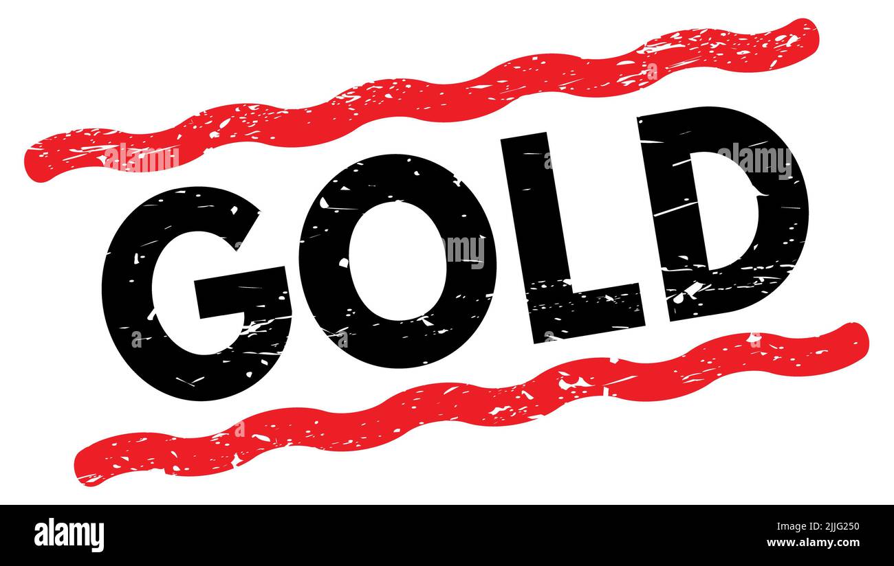 GOLD text written on red-black lines stamp sign Stock Photo - Alamy