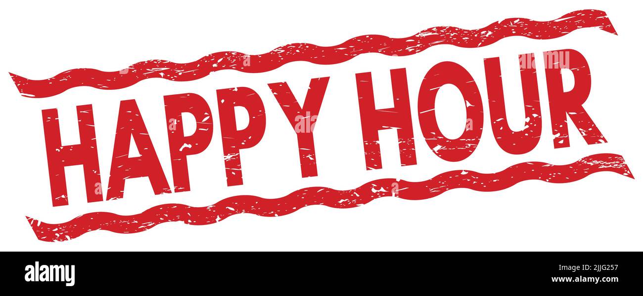 HAPPY HOUR text written on red lines stamp sign Stock Photo - Alamy