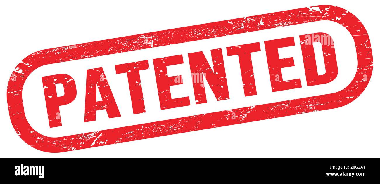 PATENTED, text on red rectangle stamp sign Stock Photo - Alamy