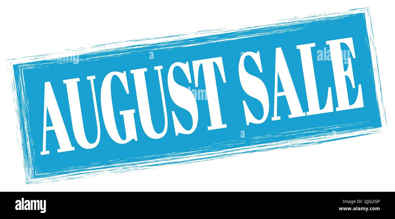 AUGUST SALE text written on blue rectangle stamp sign Stock Photo - Alamy
