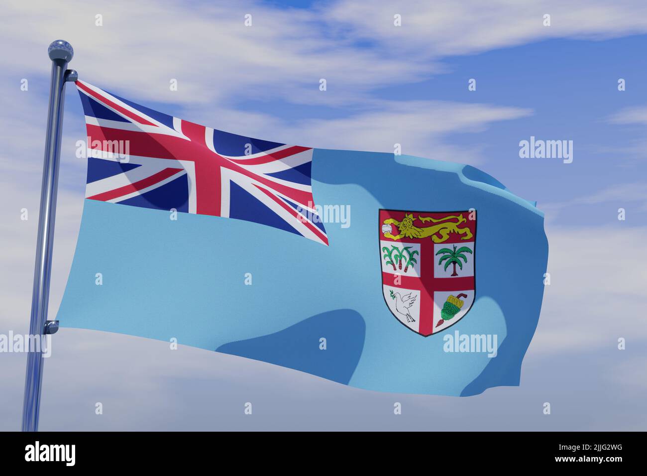 A 3D rendering of the waving flag of Fiji on a pole against the cloudy sky Stock Photo - Alamy
