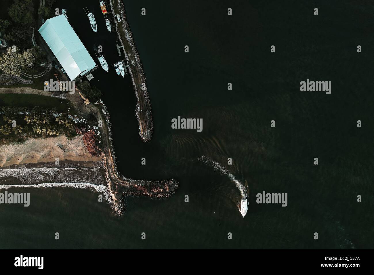 Aerial top view boat in hi-res stock photography and images - Alamy