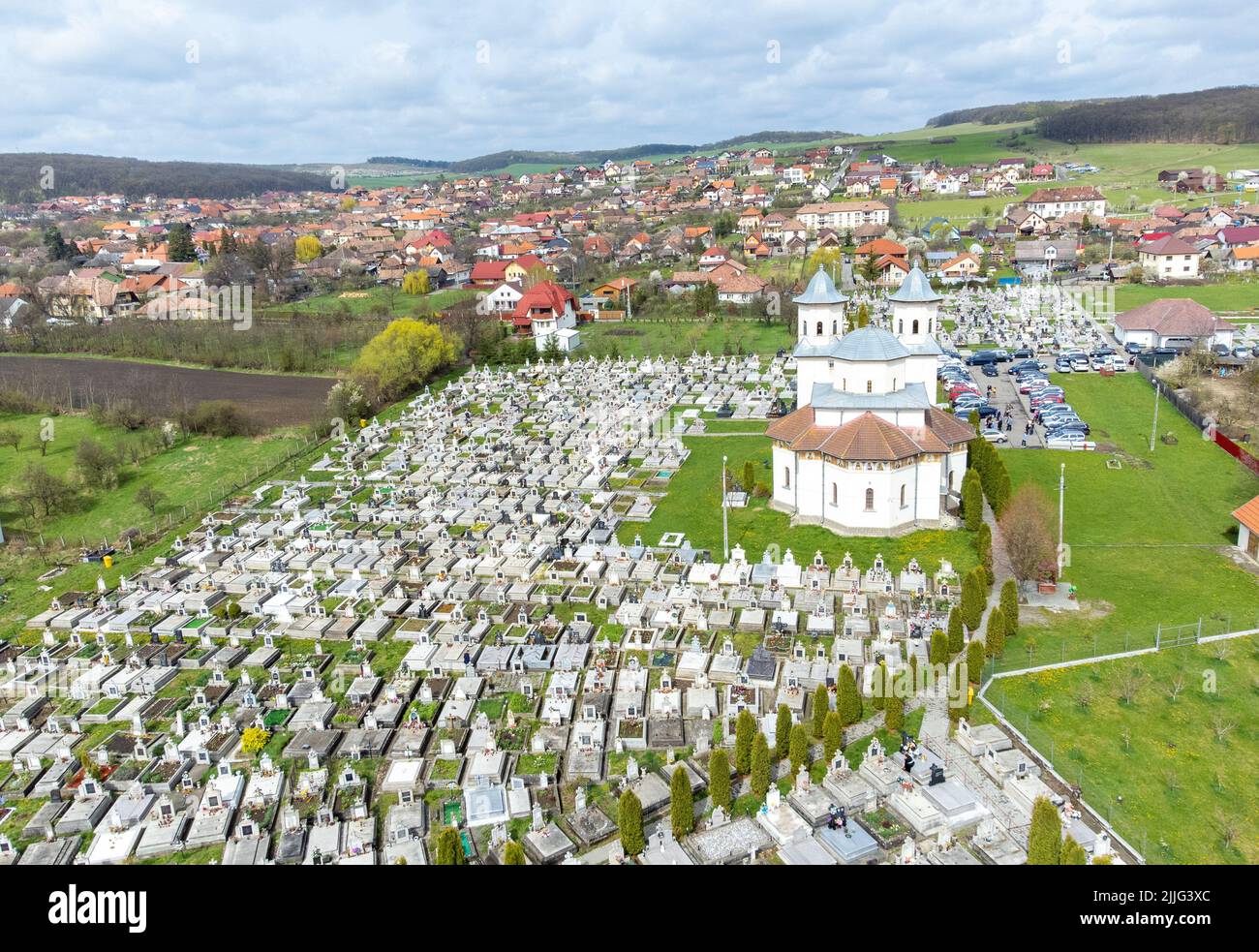 An aerial view of orthodox church in cemetery in Regin Stock Photo - Alamy