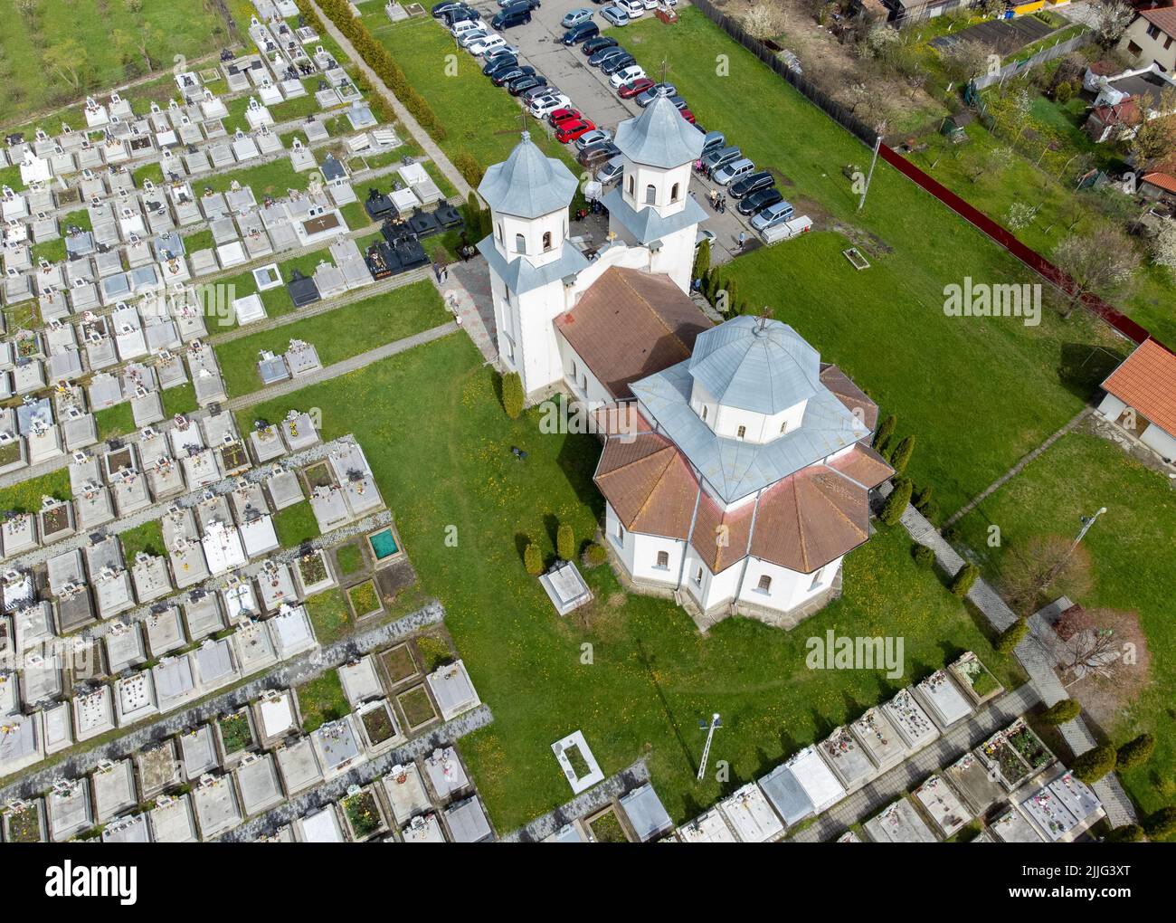 An aerial view of orthodox church in cemetery in Regin Stock Photo - Alamy