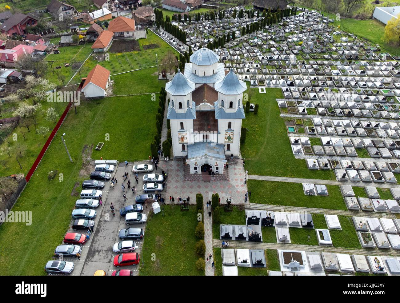 An aerial view of orthodox church in cemetery in Regin Stock Photo - Alamy