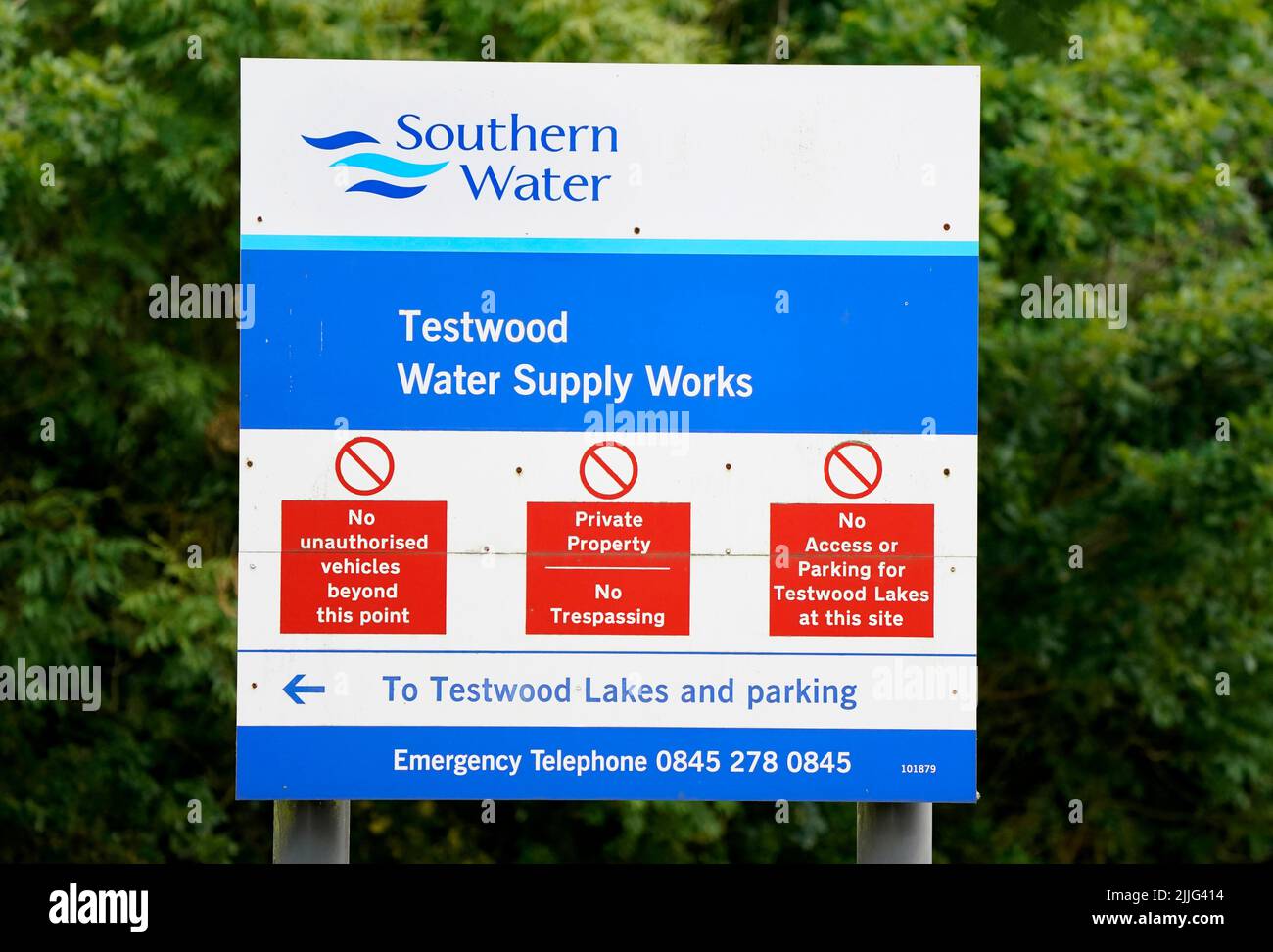 A view of a sign for the Southern Water run Testwood Water supply works ...
