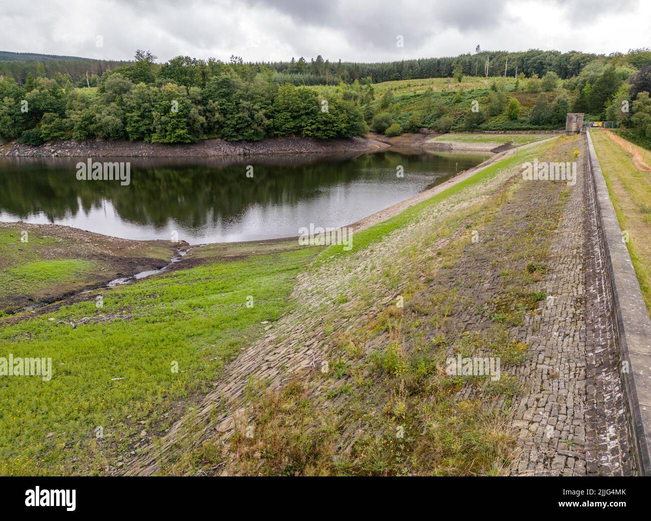 Low water levels at Holme Styes reservoir in Holmfirth West Yorkshire ...
