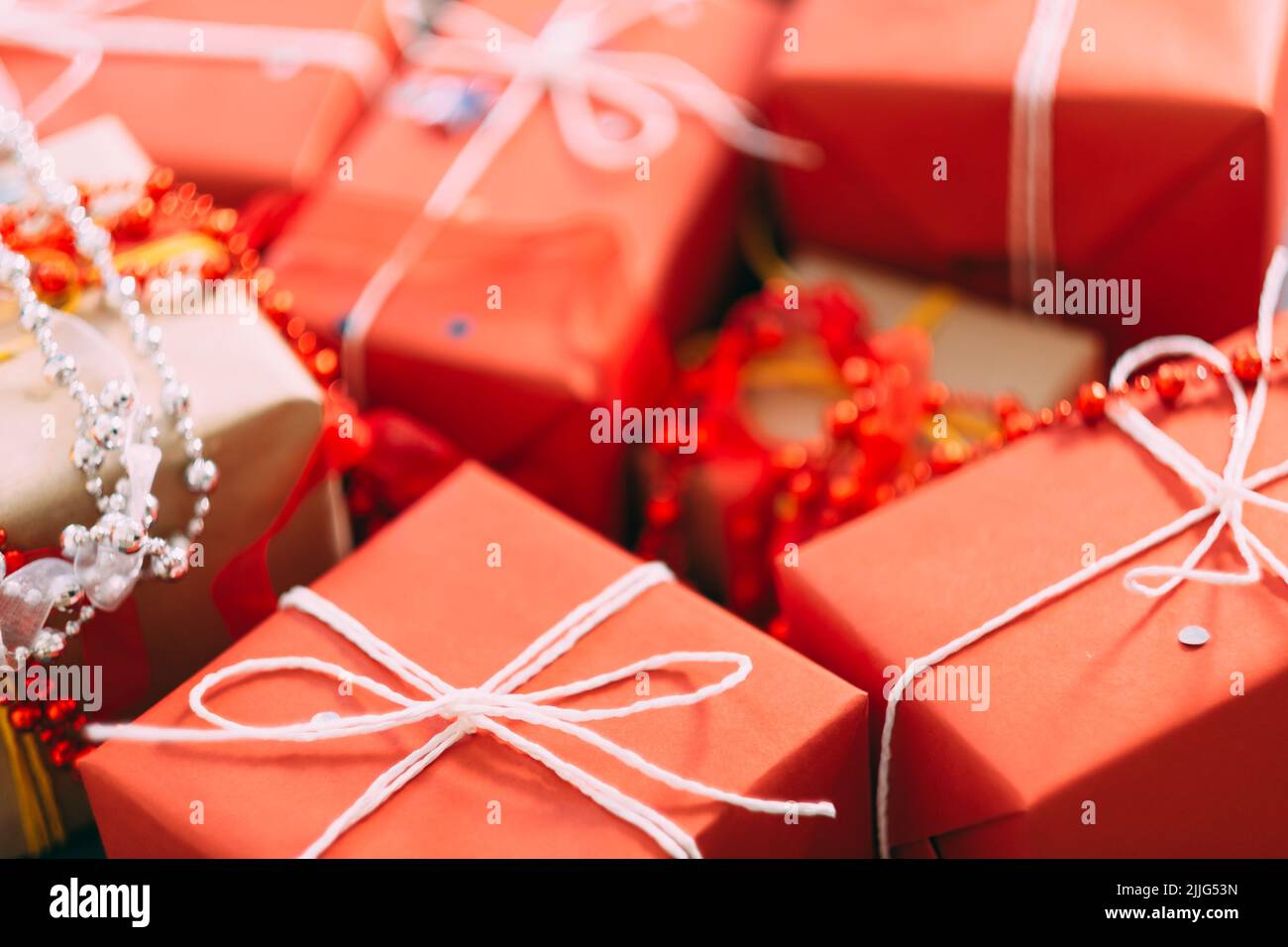 party present assortment red gift box celebration Stock Photo - Alamy