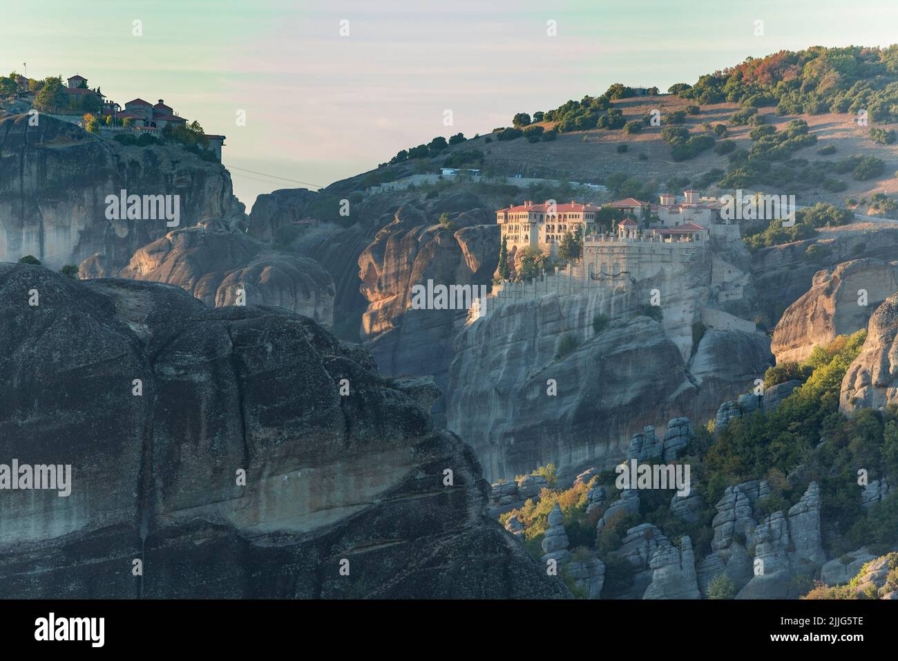 Beautiful scenic sunset view, Orthodox Monasteries of St. Rousanou and ...