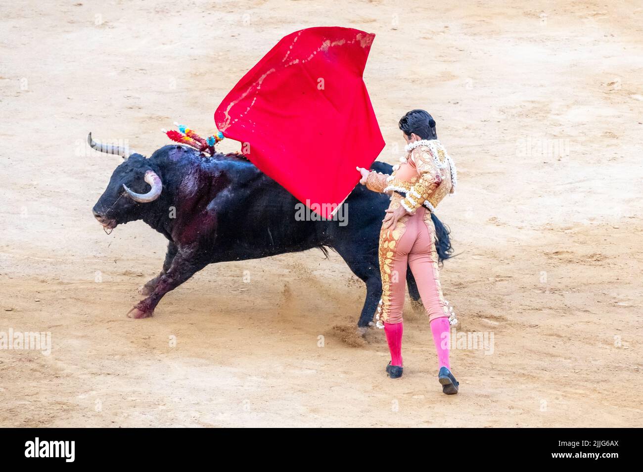Valencia, Spain - July 16, 2022: Alvaro Lorenzo bullfighting during the Summer festival in the ...