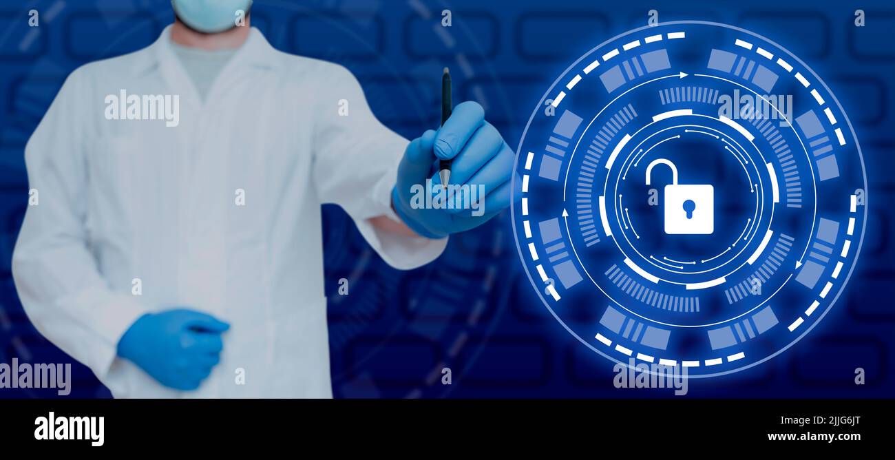 Doctor Holding Pen And Pointing On Digitally Generated Padlock In ...