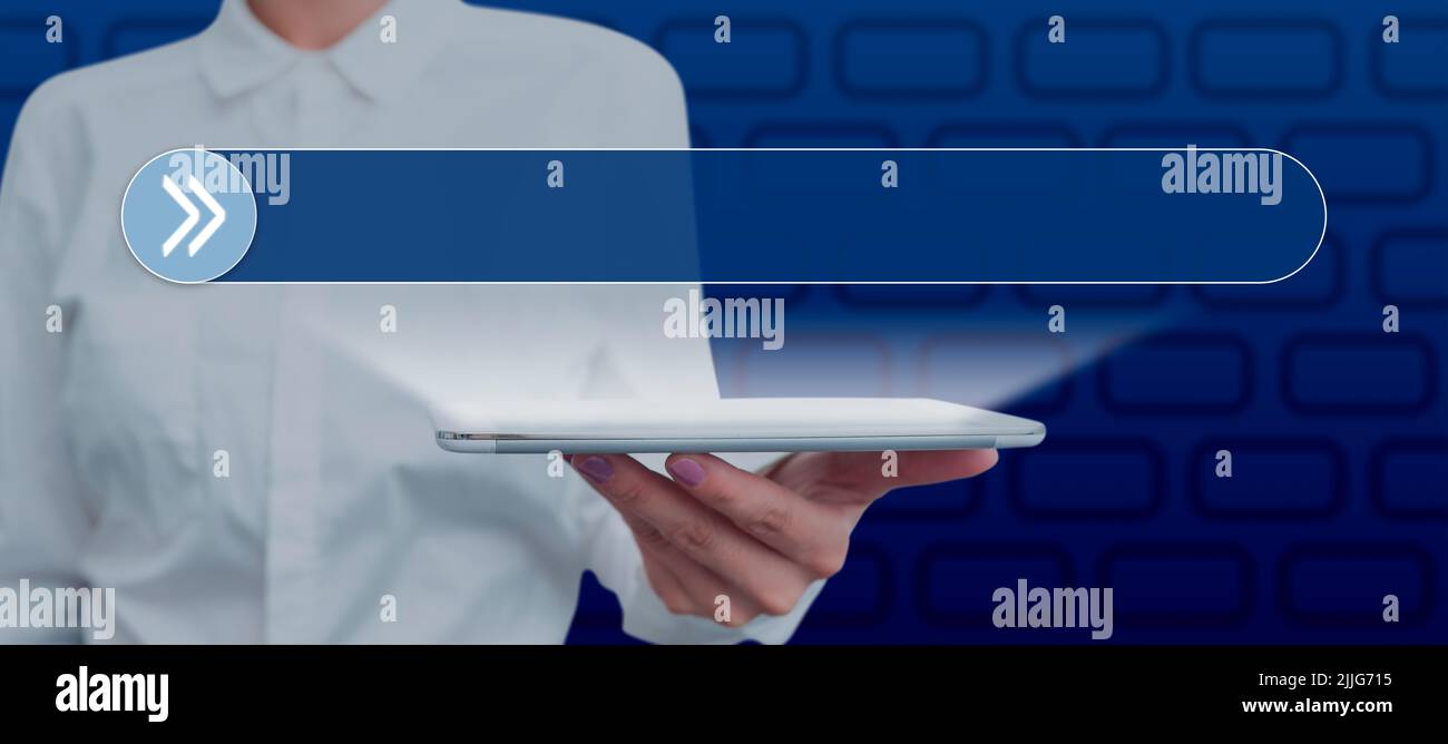 Businesswoman Holding Tablet Presenting Digitally Generated Swipe Right ...