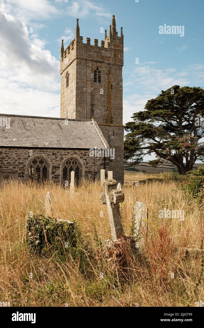 Exterior of St Corentine's Church, Cury Stock Photo - Alamy