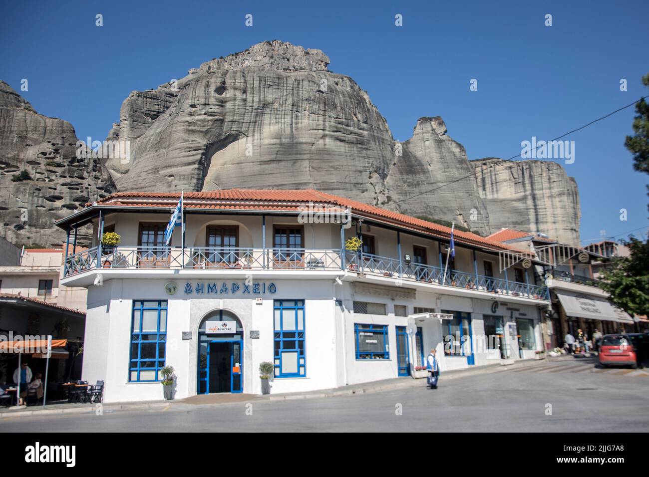 the natural caves for monks in the rock formations of Meteora above the ...