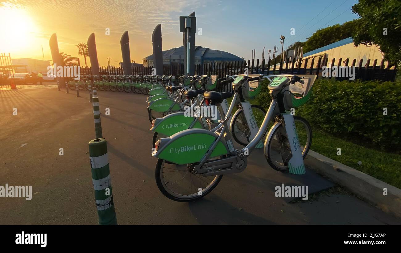 Lima, Peru, 2022. Users access the CitybikeLima rental APP at the ...