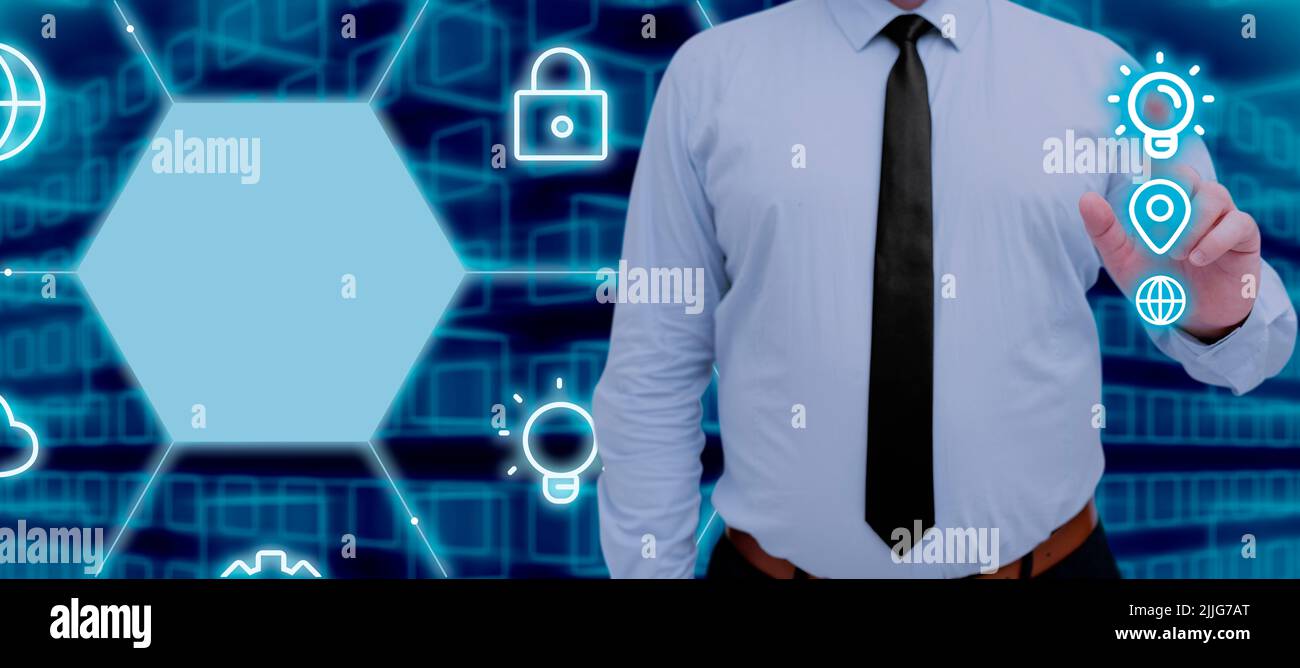 Businessman Pointing On Digital S In A Futuristic Pattern Design And ...