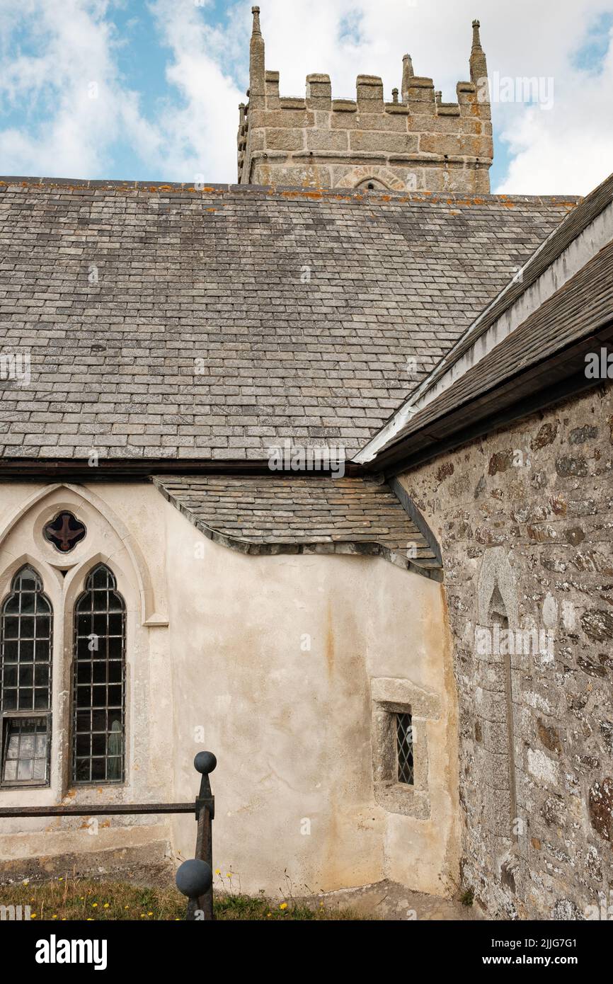 Exterior of St Corentine's Church, Cury Stock Photo - Alamy