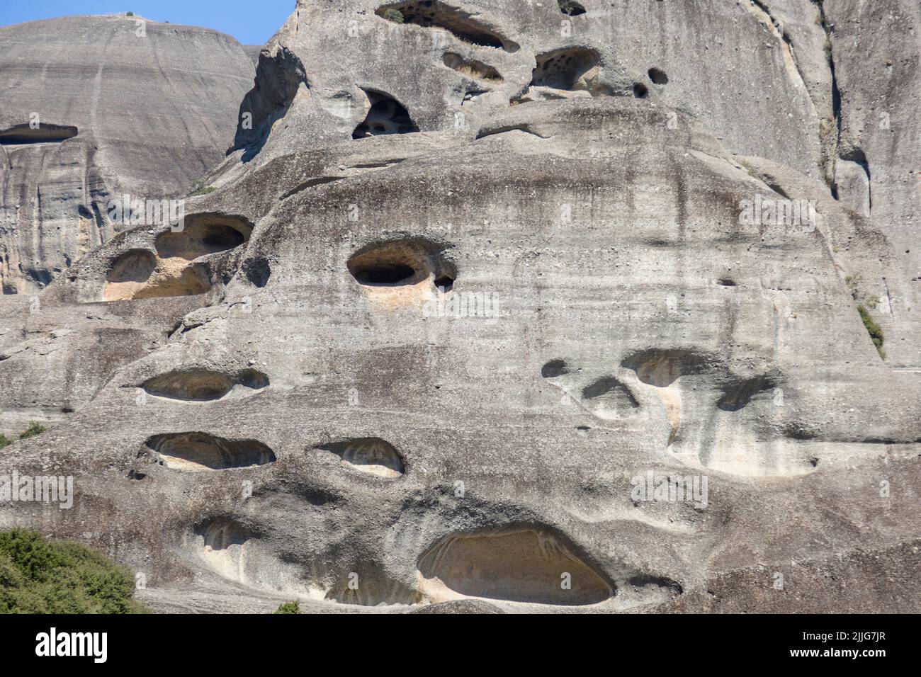The view from Kalabaka town on the natural caves for monks in the rock ...