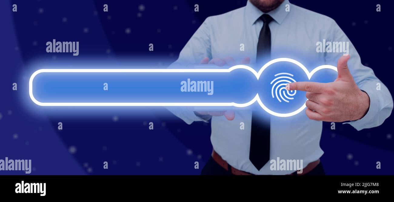 Businessman With A Tablet And Pointing On A Glowing Fingerprint With A ...