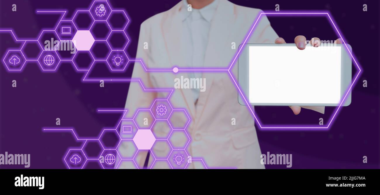 Businesswoman Showing Smartphone In Futuristic Hexagon Shape Connecting ...