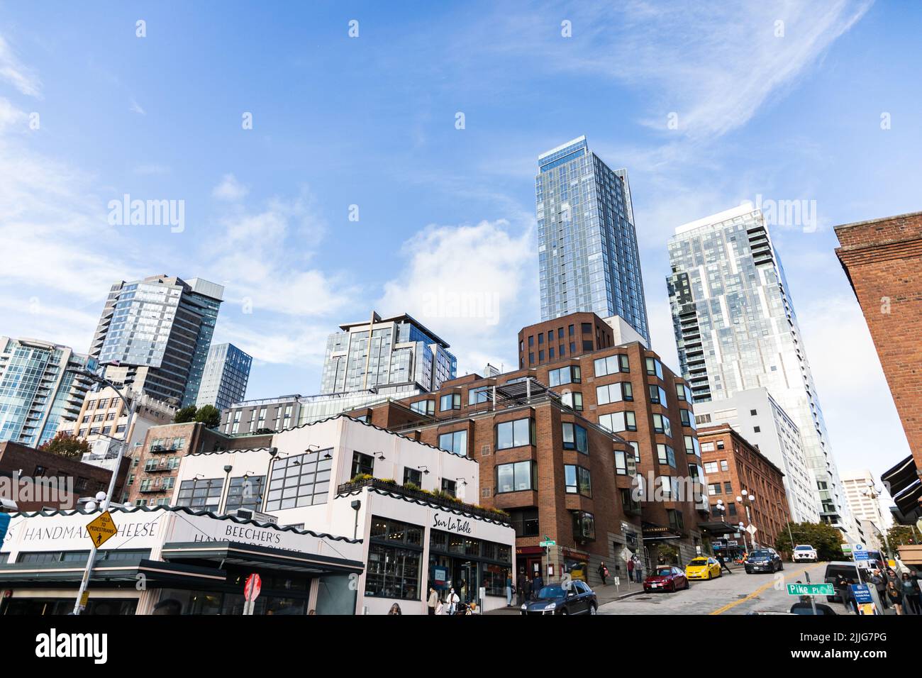 a low angle city view of downtown seattle washington Stock Photo - Alamy