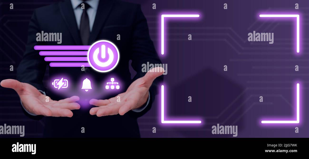 Businessman Displaying Power Button, Battery, Notification, And Network ...