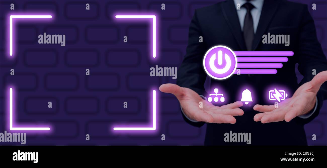Businessman Displaying Power Button, Battery, Notification, And Network ...