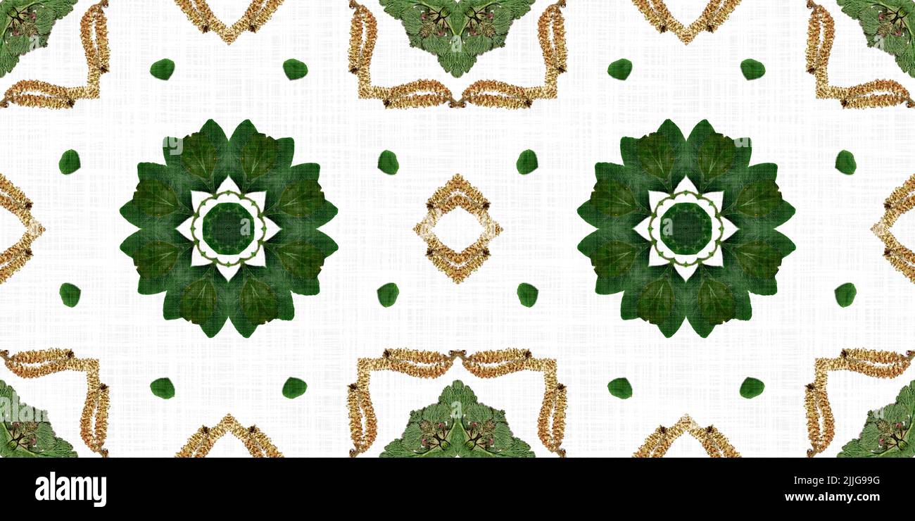 Foliage kaleidoscope seamless border pattern. Trendy optic fresh design ...