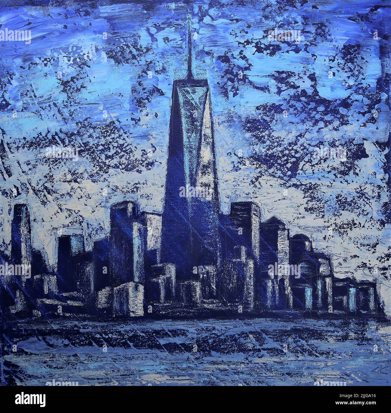 Art painting drawn based on the buildings of Manhattan Island of the ...