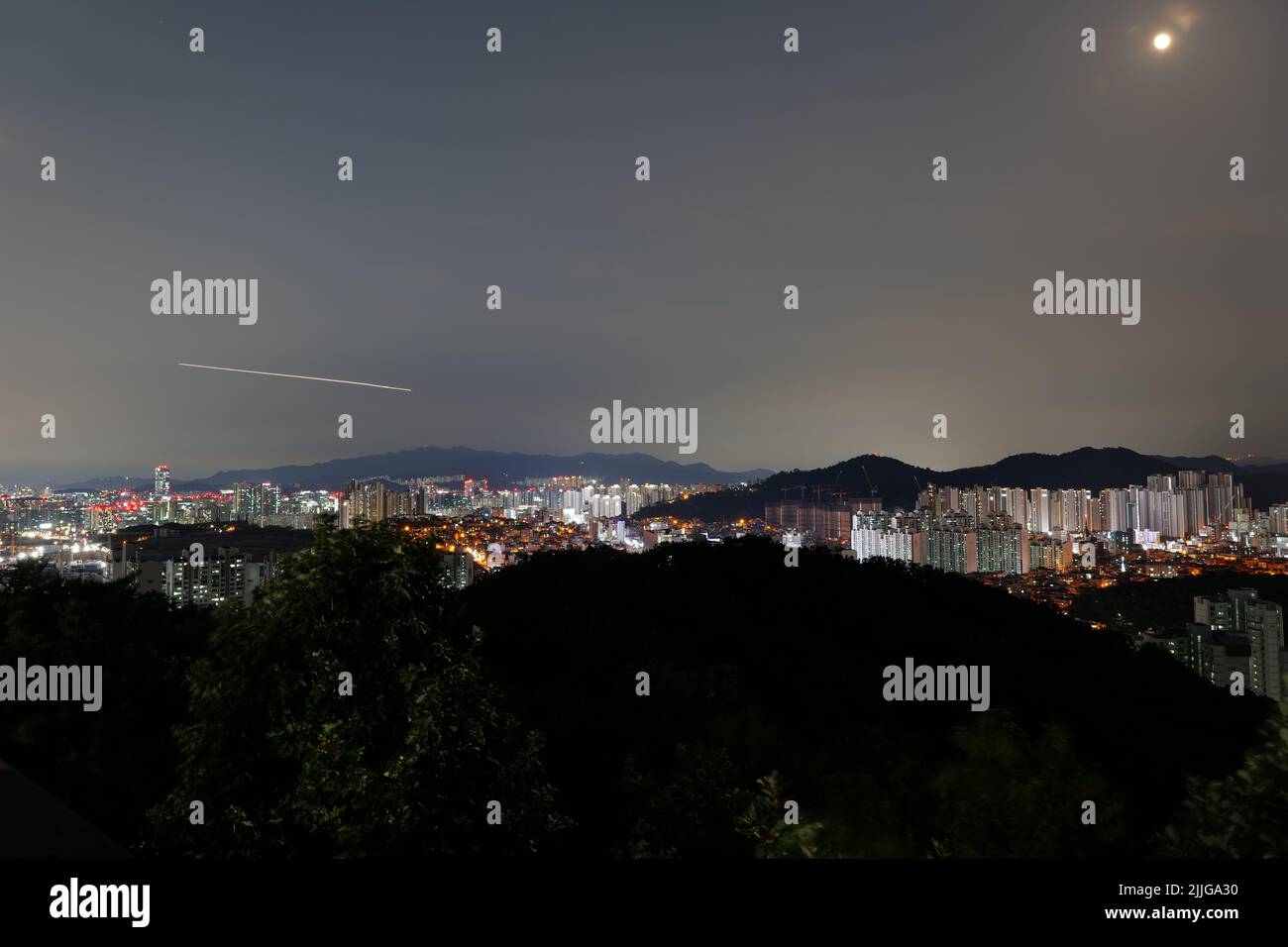 Night view of the moonlit night seen from the mountain Stock Photo - Alamy