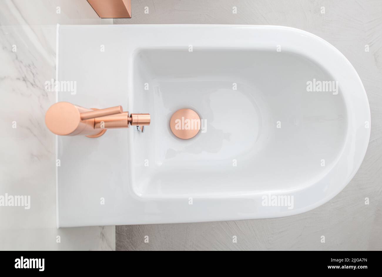 Modern and Stylish White Ceramic Bidet with Copper Elements. Freshly ...