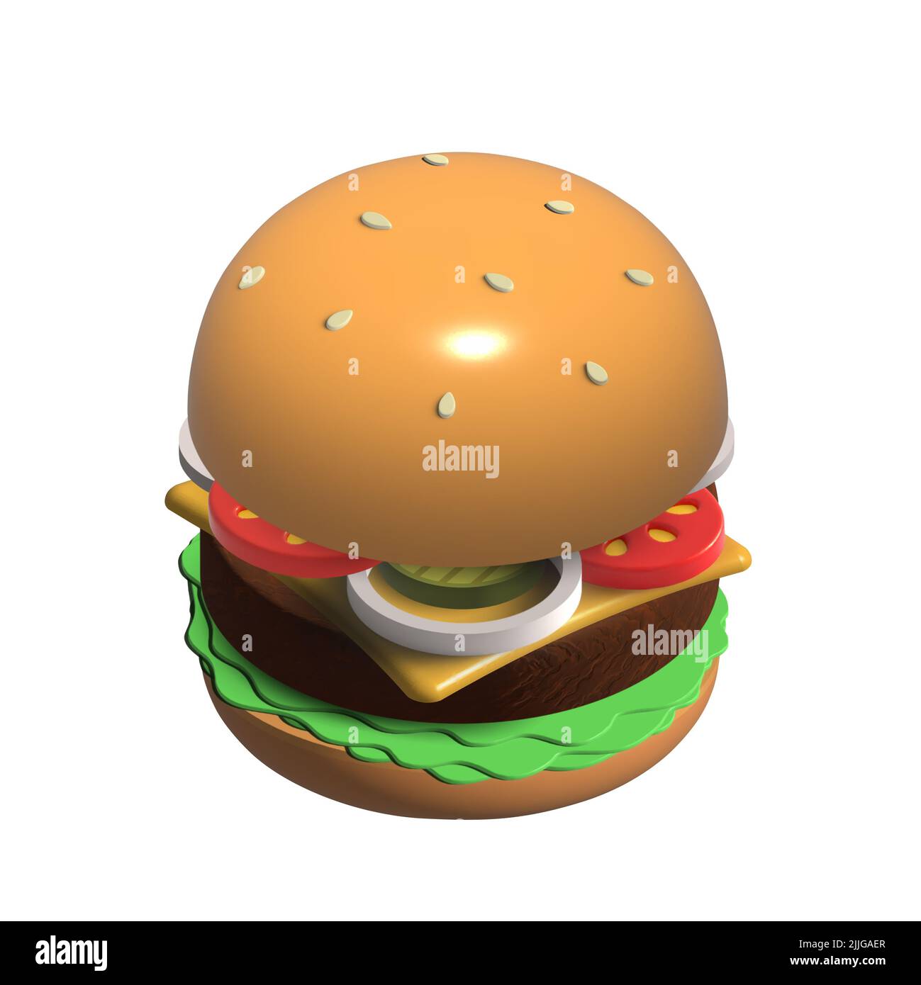 Hamburger cartoon style isolated on white. 3d rendering illustration of ...